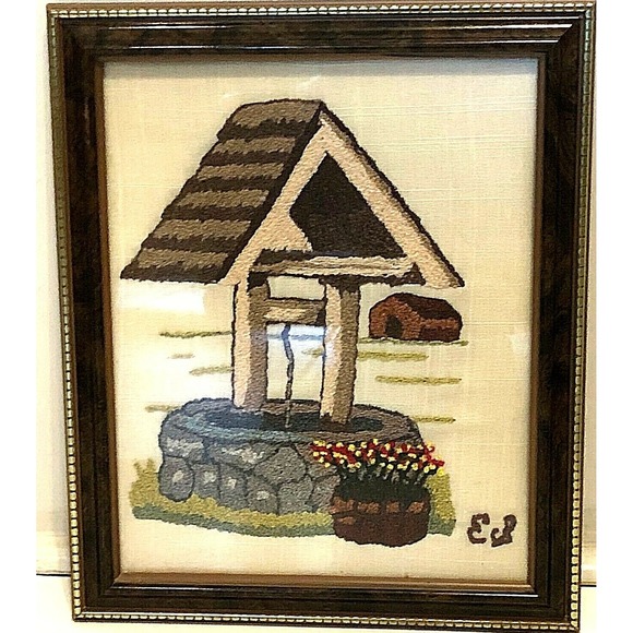 Handmade | Art | Vintage Wishing Well 9x1 Embroidery Boucl Crewel ...